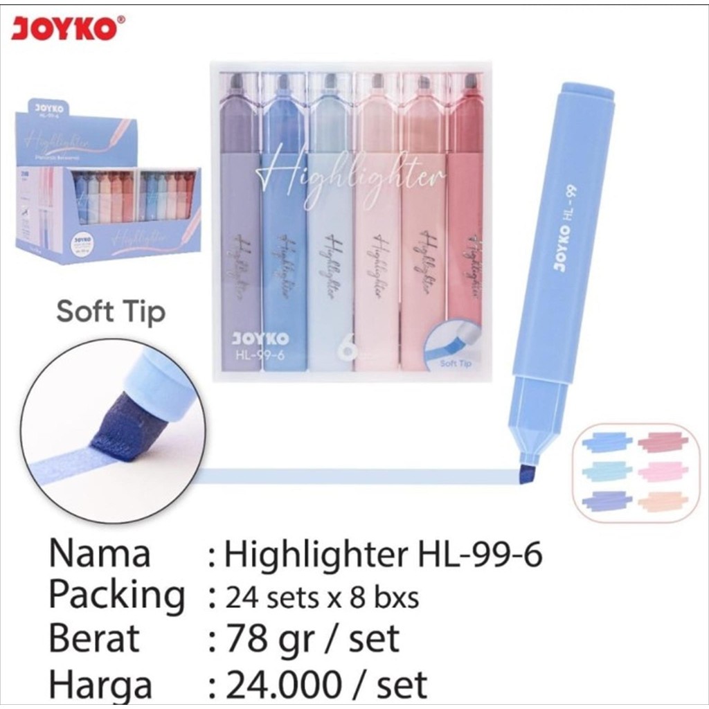 Jual Highlighter Joyko HL-99-6 (1set isi 6pcs) | Shopee Indonesia