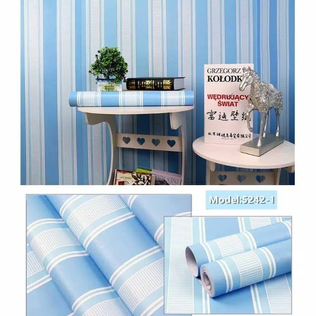 Jual Wallpaper Dinding Motif Salur Biru Ukuran 45CM X 8 METER | Shopee Indonesia
