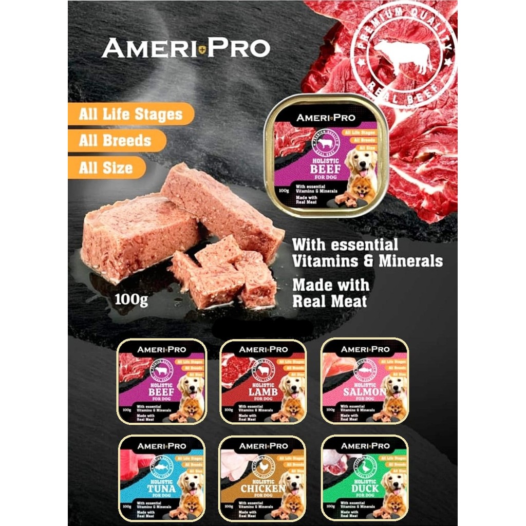 Jual AMERIPRO TRAY 100 GR Wet Dog Food Makanan Anjing Basah Beef Salmon ...