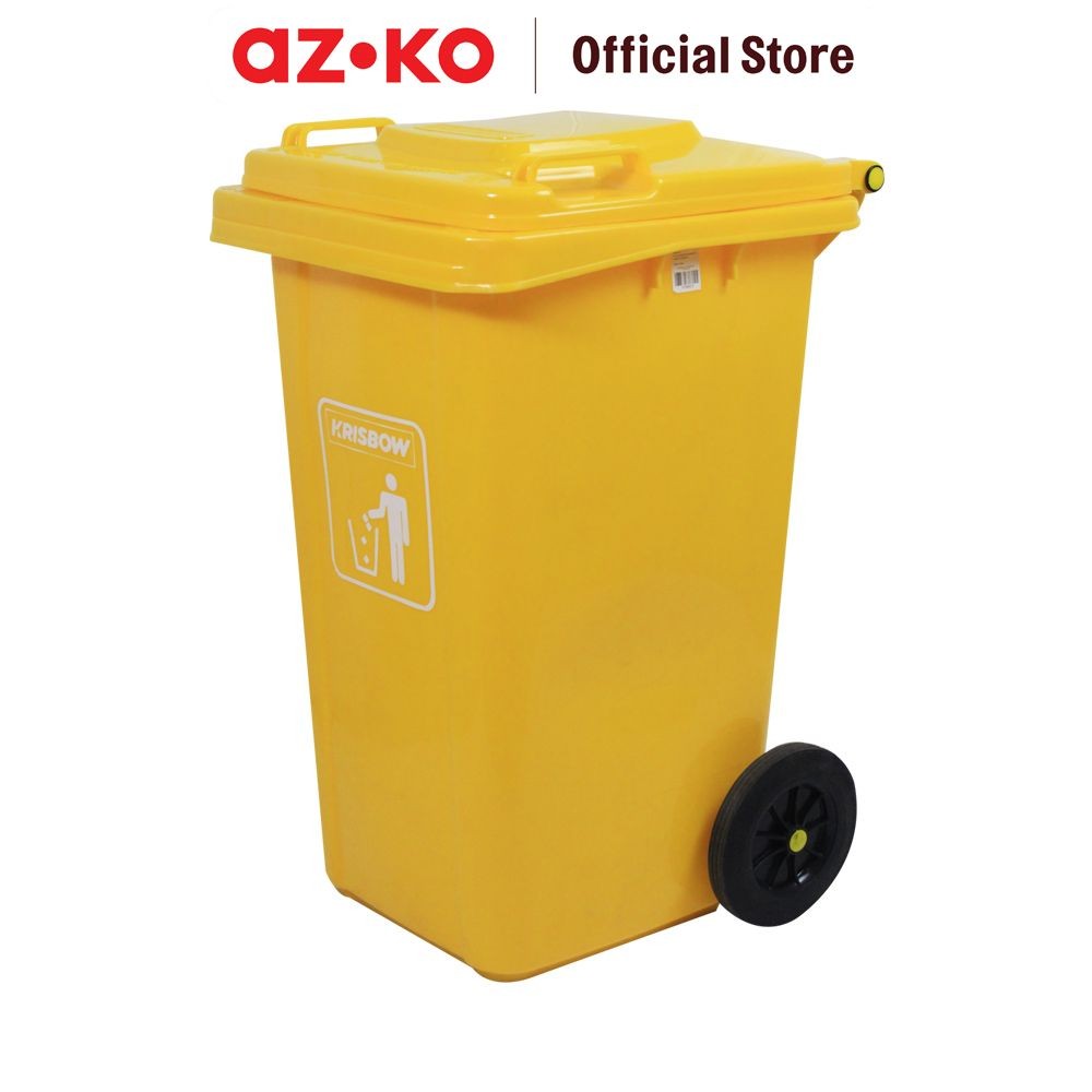 Jual AZKO Krisbow 100 ltr Tempat Sampah Plastik Outdoor Dengan Roda Kuning Tong Sampah Wadah ...