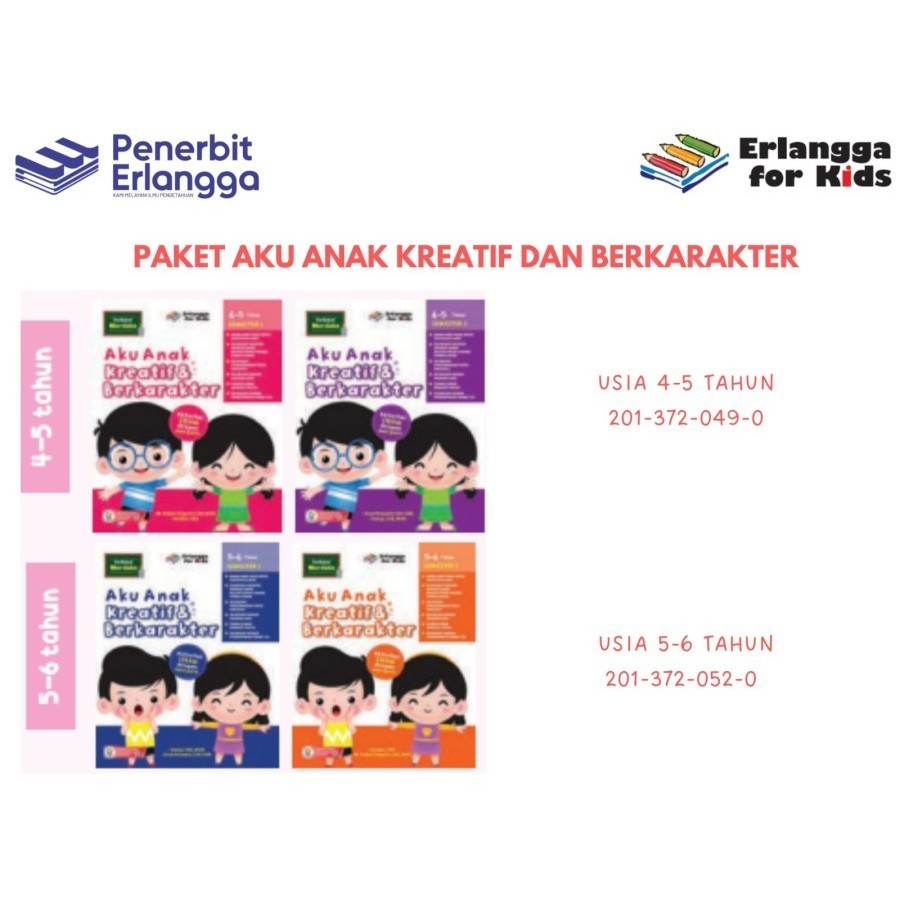 Jual Paket Aku Anak Kreatif dan Berkarakter, Usia 4-5 tahun, 5-6 tahun - Erlangga | Shopee Indonesia