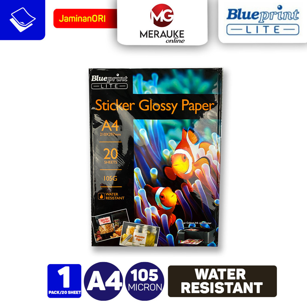 Jual Kertas Foto Sticker Glossy Paper BLUEPRINT LITE A4 105 micron ...