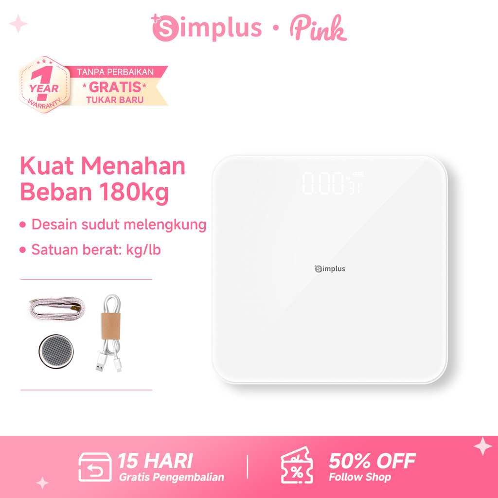 Jual Simplus Pink Timbangan Elektronik Body Weight Scale USB Charging Bergaransi 1 tahun ...