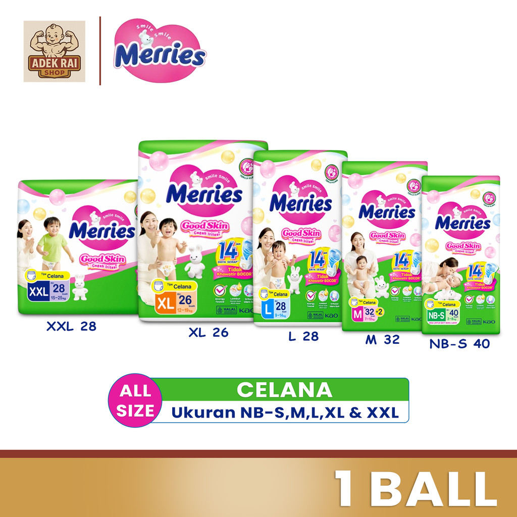 Jual Merries Good Skin 1 Ball Popok Bayi Ukuran NB - XXL Popok Celana ...