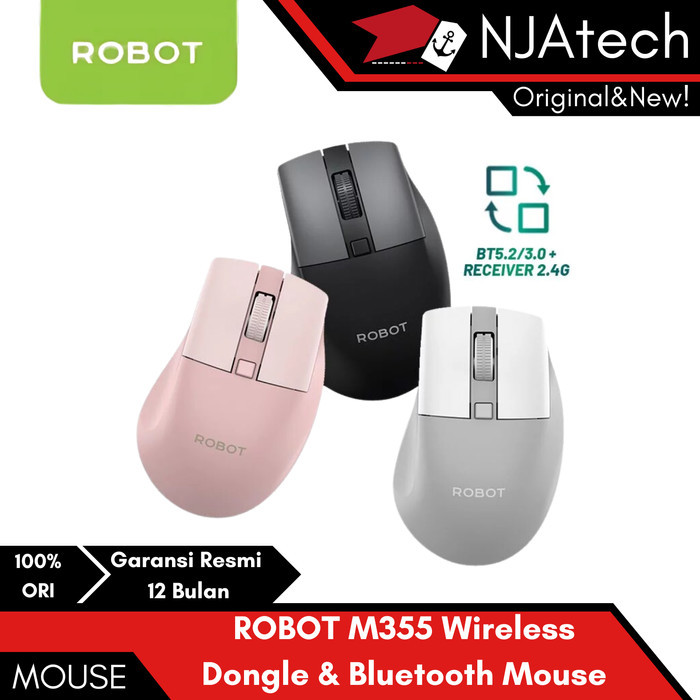 Jual Mouse Wireless Robot M355 Silent Click Receiver USB Bluetooth & Dongle 2.4Ghz PC Laptop ...
