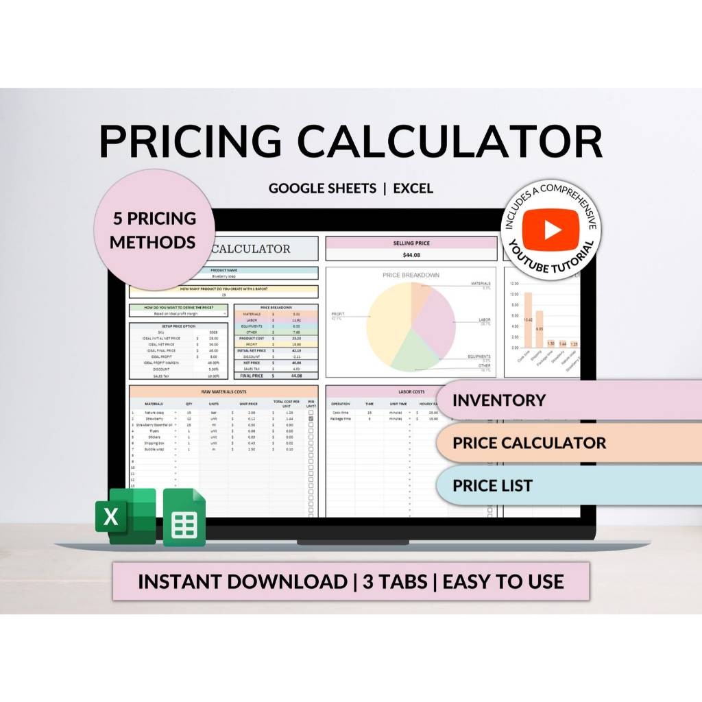Jual Pricing Calculator for Small Business Google Sheets Excel Business Tracker HPP Pricing ...
