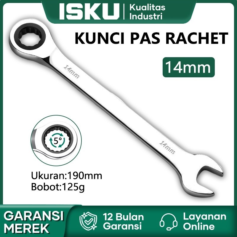 Jual ISKU Kunci Pas 14mm Kunci Ring Dual Head Combination Ratchet ...