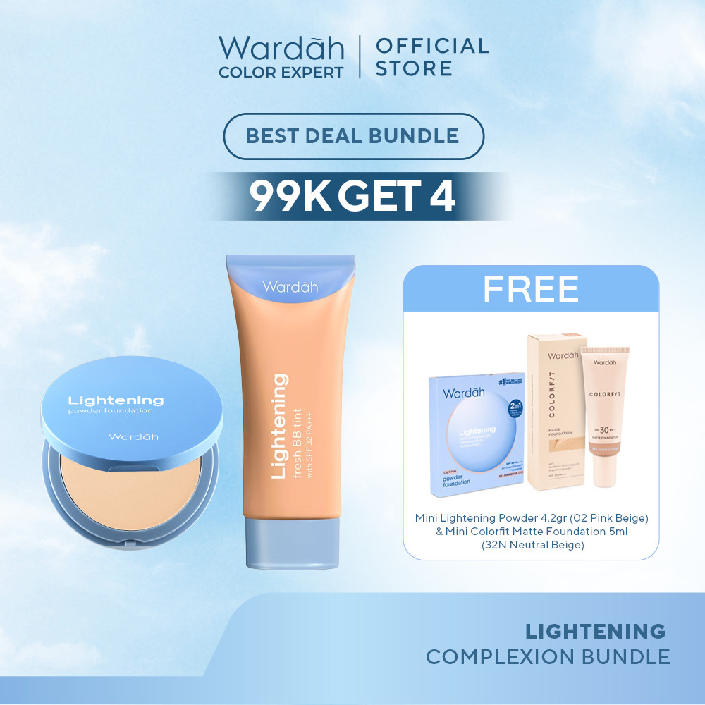 Jual [99K GET 4] WARDAH Paket Lightening Powder Foundation Light Feel ...