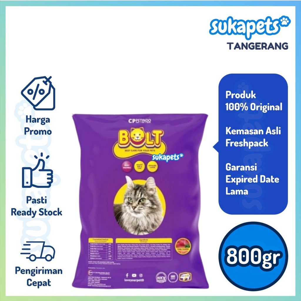 Jual Bolt Adult Cat Food Rasa Tuna Kibble Ikan Makanan Kucing 800gr ...
