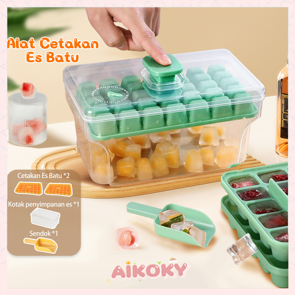 Jual AIKOKY Cetakan Es Batu Kotak 32 Grid 2 Tray Wadah Es Batu Ice Cube ...