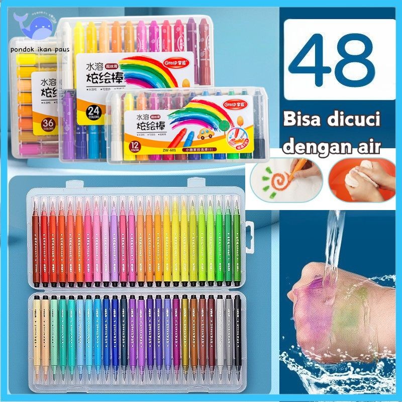 Jual [Pengiriman Jakarta] Crayon Grasp 48 Warna Water Soluble Crayons ...
