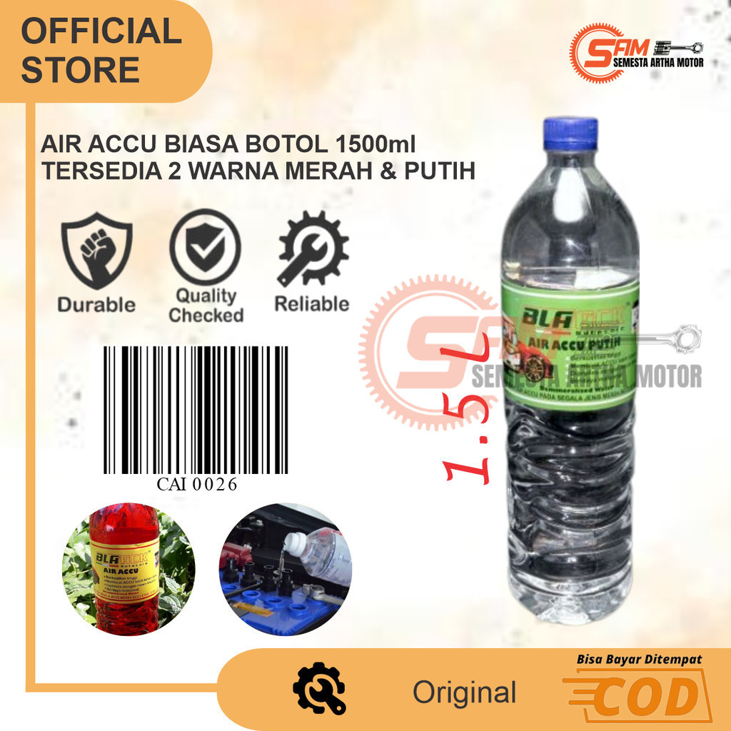 Jual Air Accu Biasa Putih Merah Botol Besar 1500 ml 1.5L Cairan Aki ...