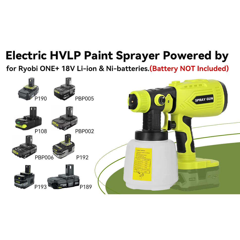 Jual 200W Cordless HVLP Paint Sprayer for Ryobi 18V ONE+, 4 Nozzles, 3 ...