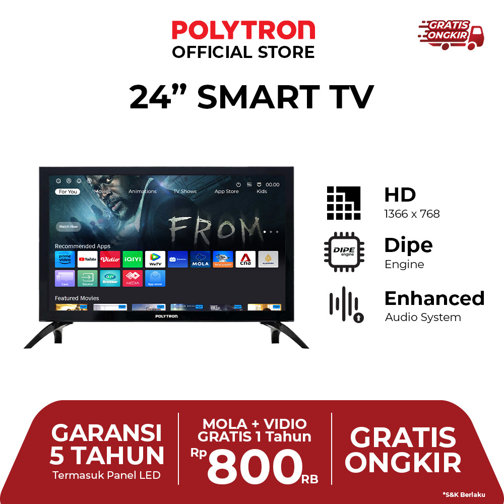 Jual Polytron 24 Inch Smart TV HD YouTube WiFi Digital Tanpa STB ...