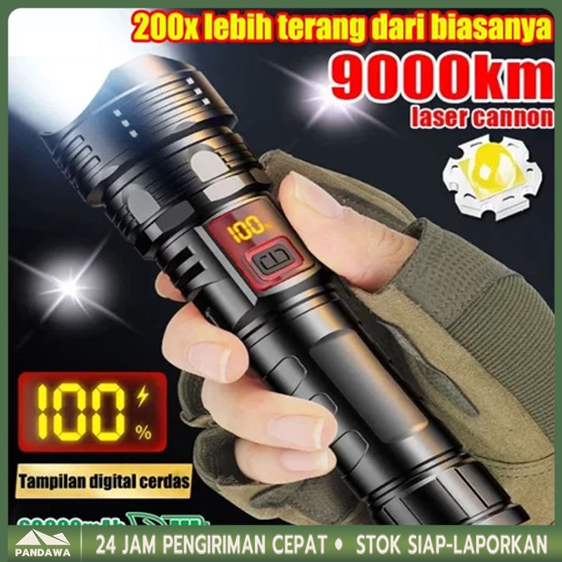Jual Senter LED Super Terang Jarak Jauh Anti Air Senter LED 90000 Lumens Original USB C ...