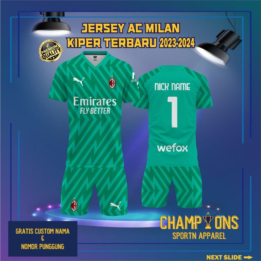Jual Jersey AC MILAN KIPER Terbaru 2023-2024 Liga Champions UEFA, Free ...