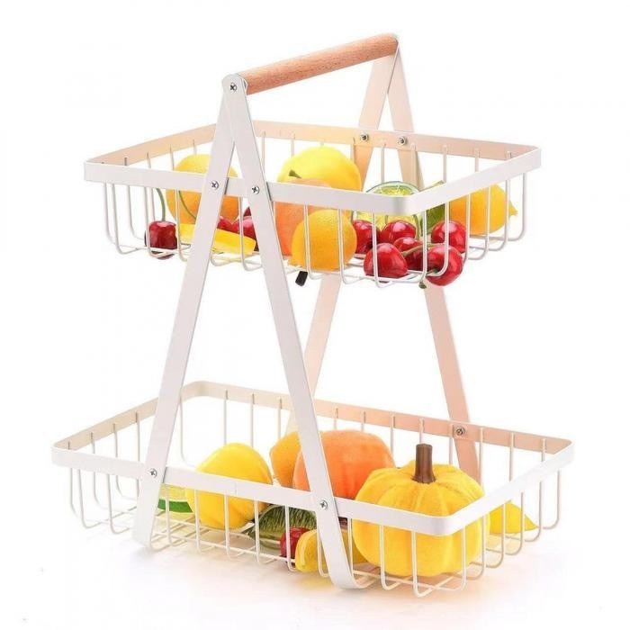 Jual Rak Buah & Sayur 2 Tingkat Besi Estetik – Wadah Drainase Dapur ...