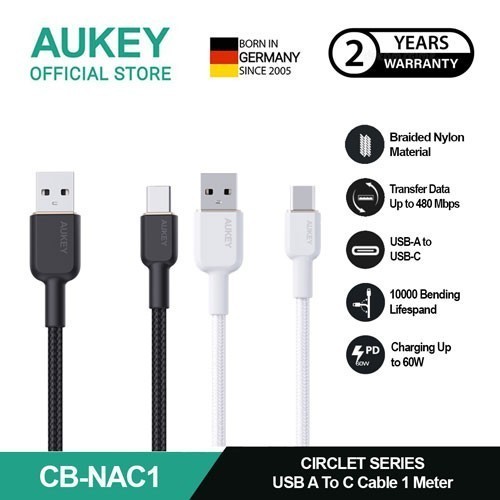 Jual Aukey CB-NAC1 Kabel Charger Type A to C Braided Nylon 1M 3A ...