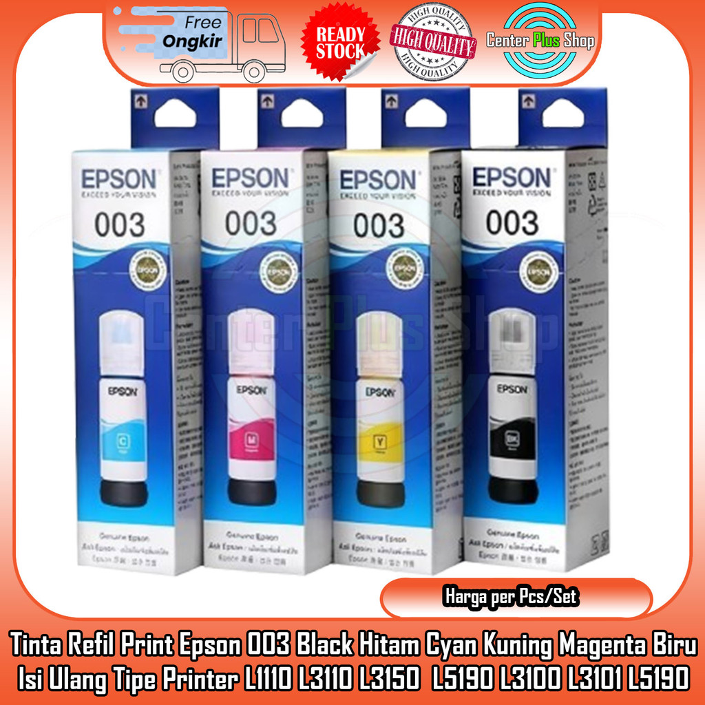 Jual Epson Tinta Printer 003 Original Refil Ink Bk C M Y K CMYK Tipe Perinter L1110 L3110 L3150 ...