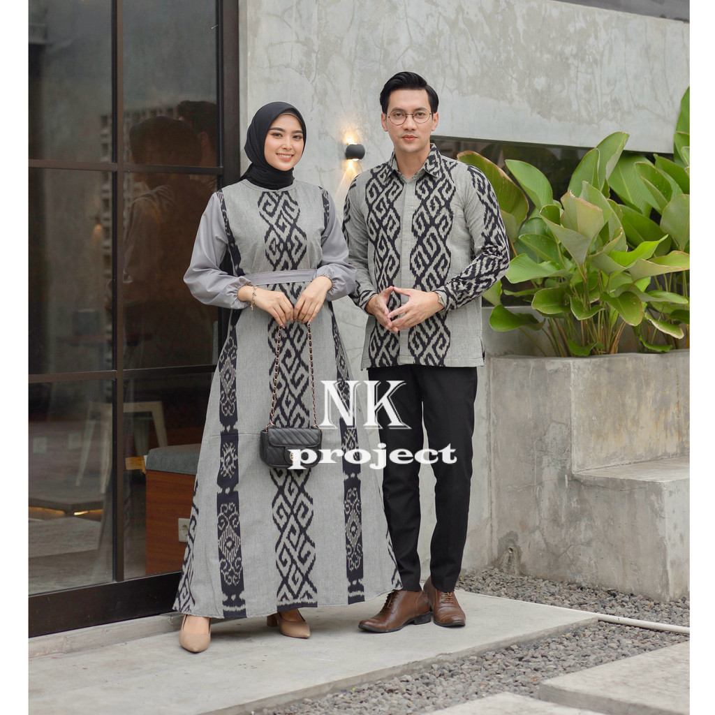 Jual BAJU TENUN COUPLE IVANA GREY DRESS DAN KEMEJA NK PROJECT | Shopee Indonesia