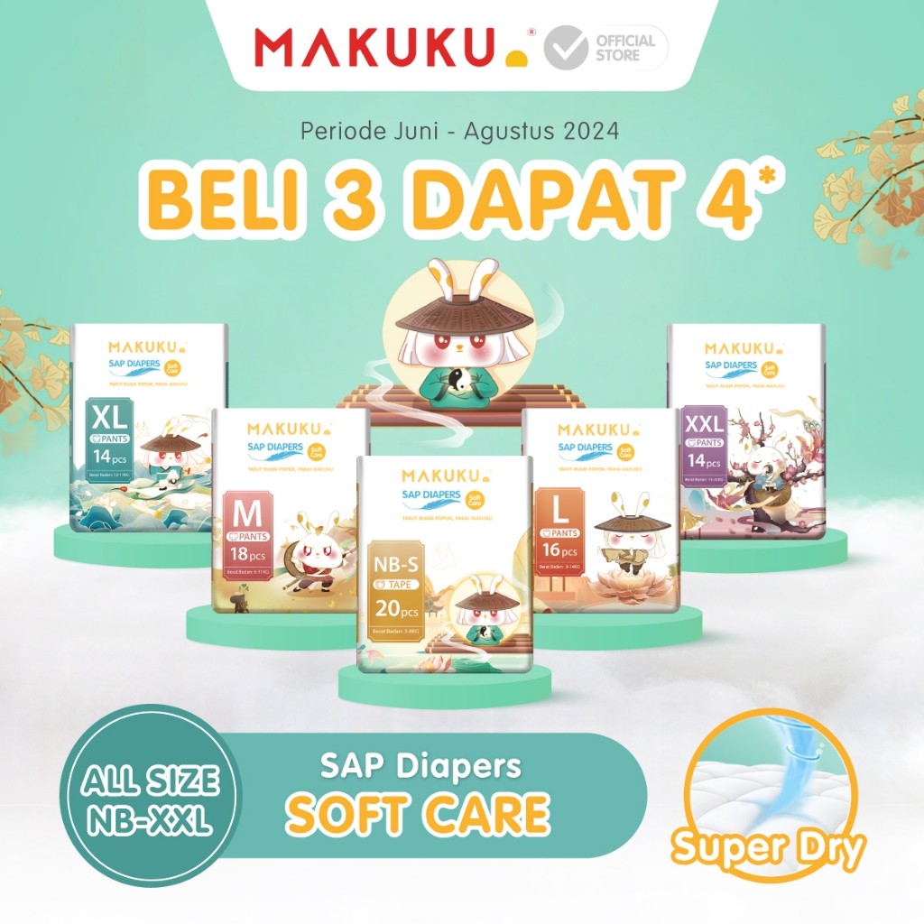 Jual HH94SD [BELI 3 GRATIS 1 PACK] MAKUKU SAP Diapers Soft Care Pants ...