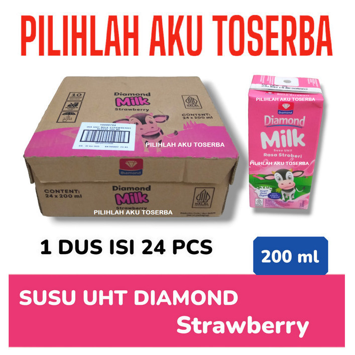 Jual Susu DIAMOND UHT Strawberry ukuran 200 ml - ( HARGA 1 DUS ISI 24 ) | Shopee Indonesia