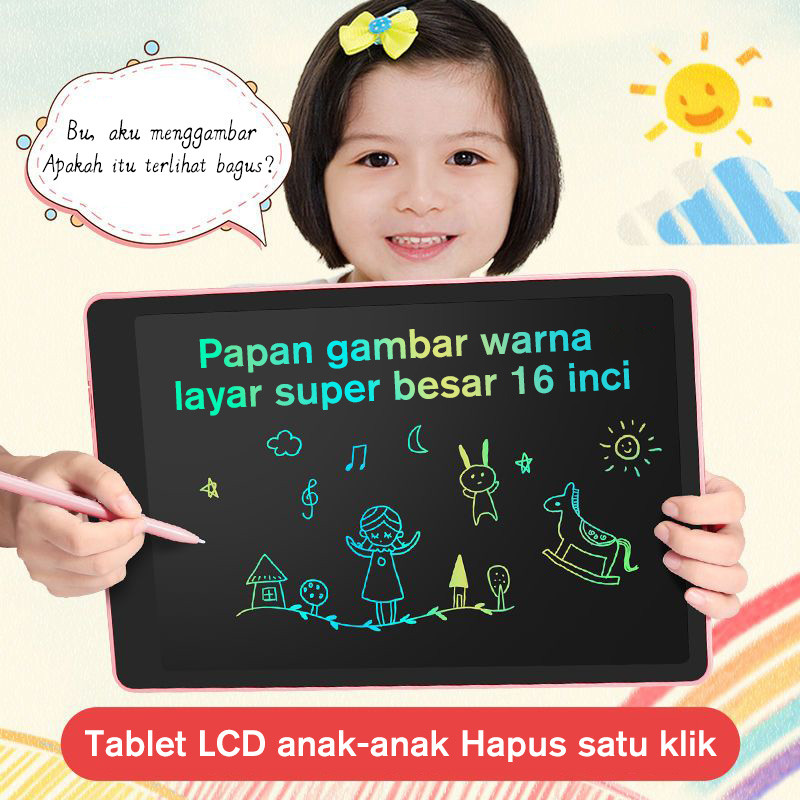 Jual OLYPS LCD Drawing Tablet 16 inch Colour Papan Tulis Bisa Hapus ...