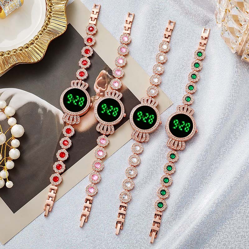 Jual Jam Tangan Digital Wanita Berlian Elektronik Dial Kecil Tali Baja ...