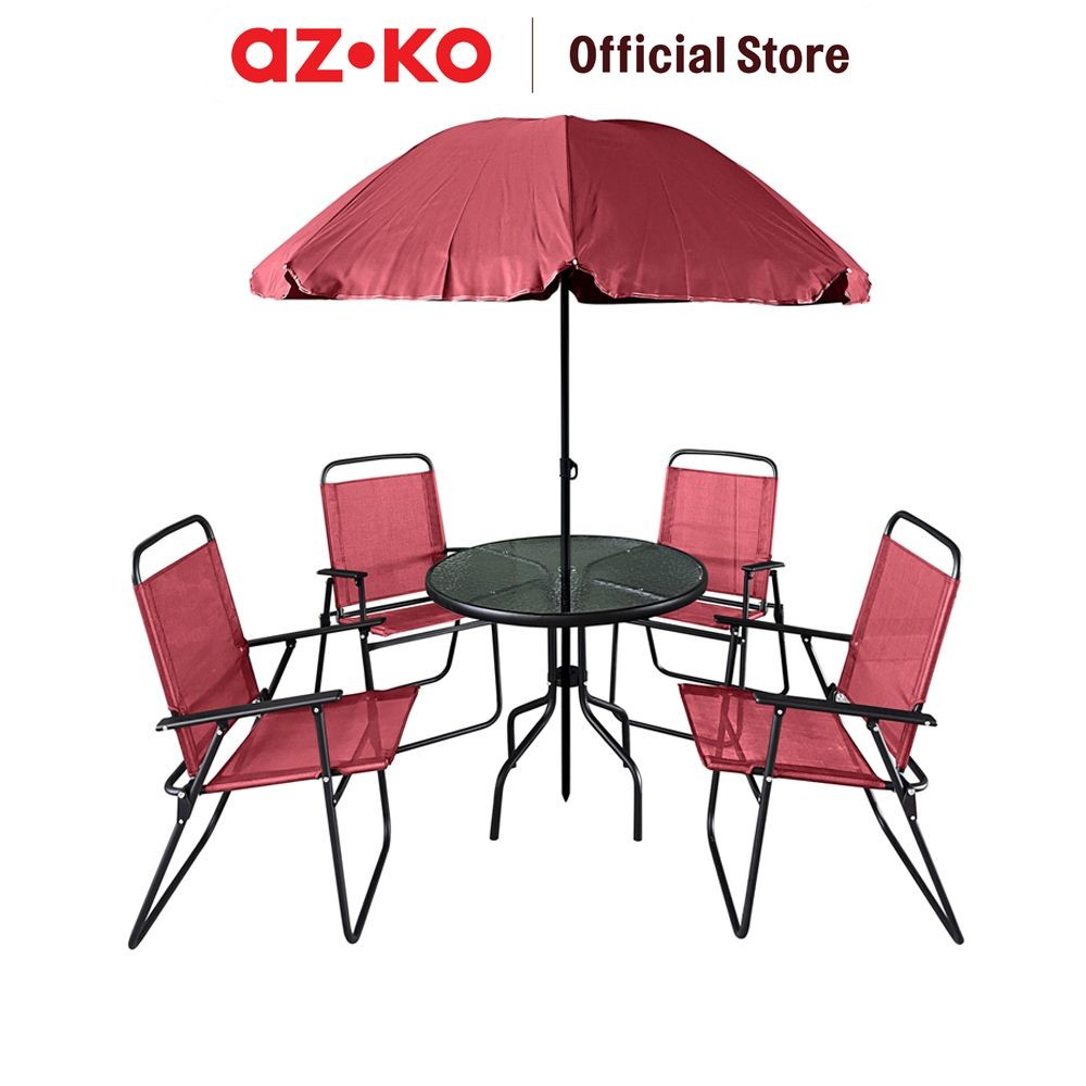 Jual AZKO Soleil Set Kursi Teras Textiline Dengan Payung - Merah Balcony Chair Kursi Outdoor ...