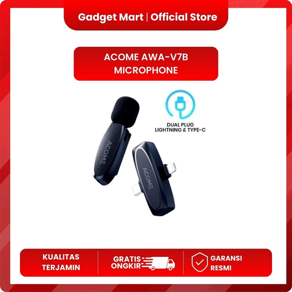 Jual Acome AWA-V7B Wireless Microphone Clip On Jepit Dual Plug Ligthning Type C BLACK | Shopee ...