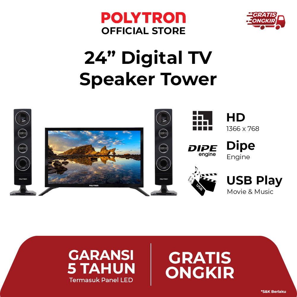 Jual Polytron 24 Inch TV HD Digital Tanpa STB + Speaker Tower Garansi ...