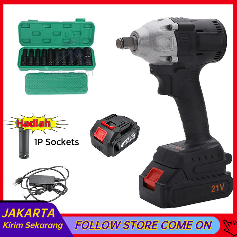 Jual 98Vf/21V Impact Wrench Impact Baterai Cordless Brushless 550N.M Mesin Bor Impact Baterai ...