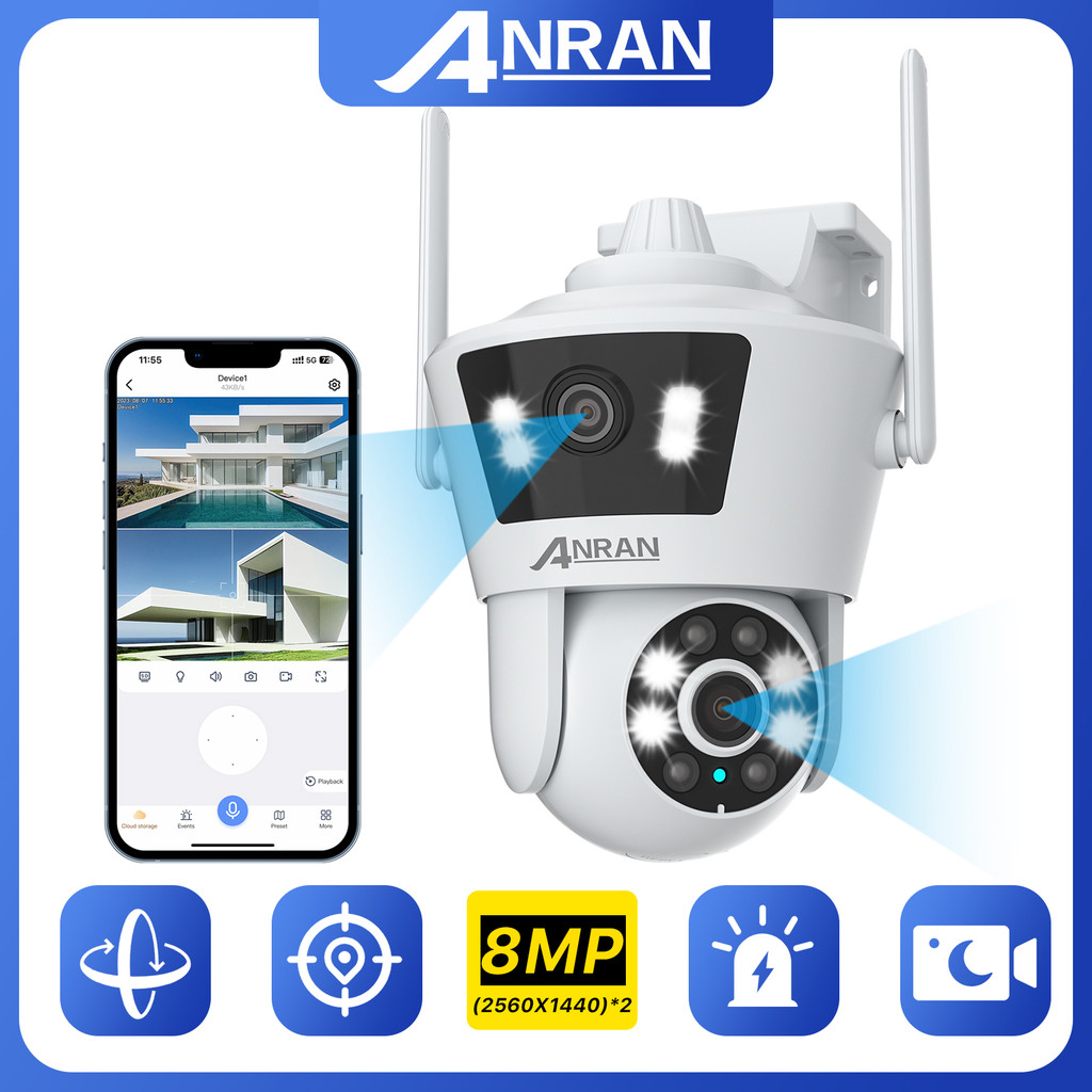 Jual ANRAN 8MP PTZ WIFI Camera P7 Outdoor Security Camera Dual-Lens Dual Screen camara de ...