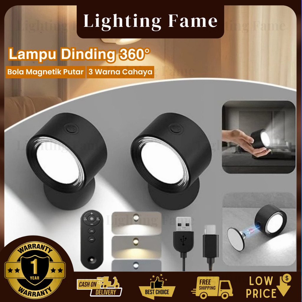 Jual LIGHTING FAME **GARANSI 1 TAHUN** Lampu Dinding 360° Bola Magnetik ...