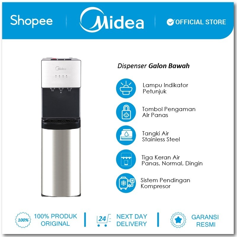 Jual Midea Water Dispenser Galon Bawah Stainless 3 Kran Air Panas ...