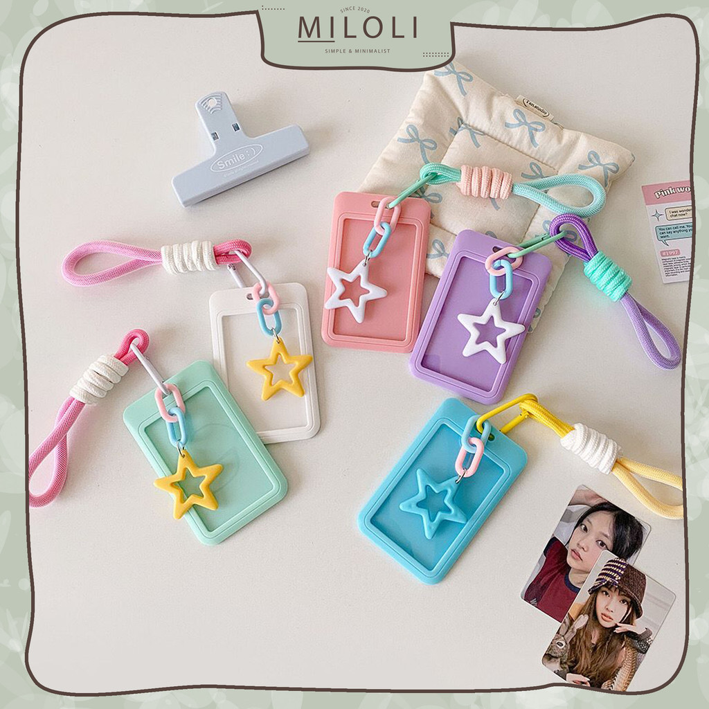 Jual [MILOLI] 1Pcs ID CARD HOLDER CANDY COLOR With Lanyard Star Id Card ...