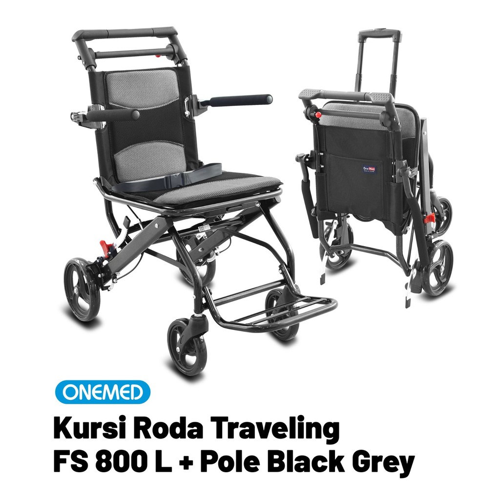 Jual ONEMED Kursi Roda Traveling Plus Pole Black Grey FS 800 L | Shopee ...