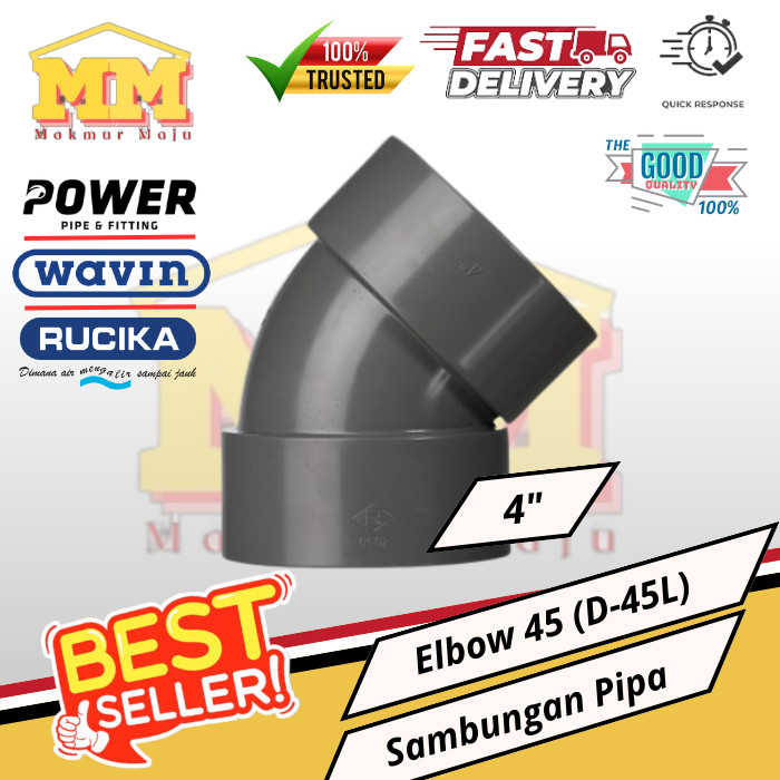 Jual ELBOW 45 DERAJAT (D-45L) 4" INCH RUCIKA WAVIN POWER - KNEE SAMBUNGAN FITTING PIPA | Shopee ...