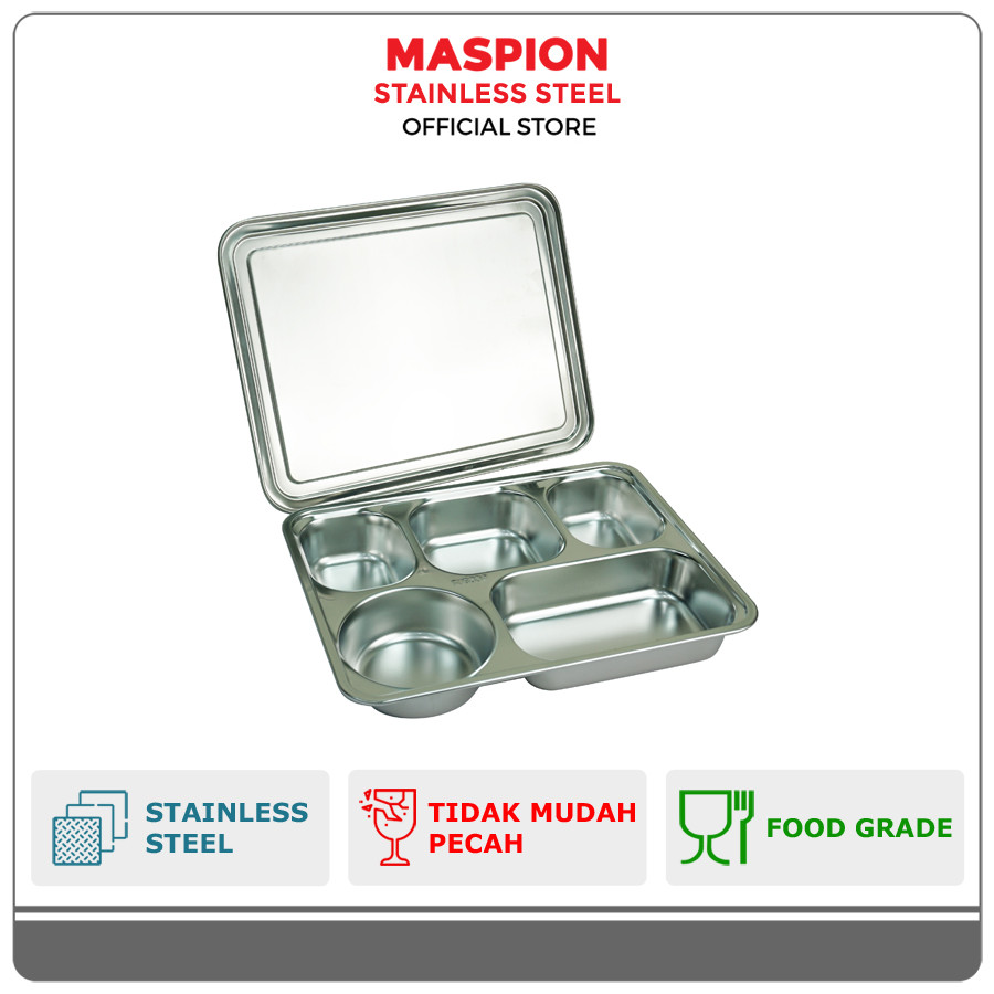 Jual Maspion Panda Food Tray Stainless Steel 5 Sekat dengan Tutup ...