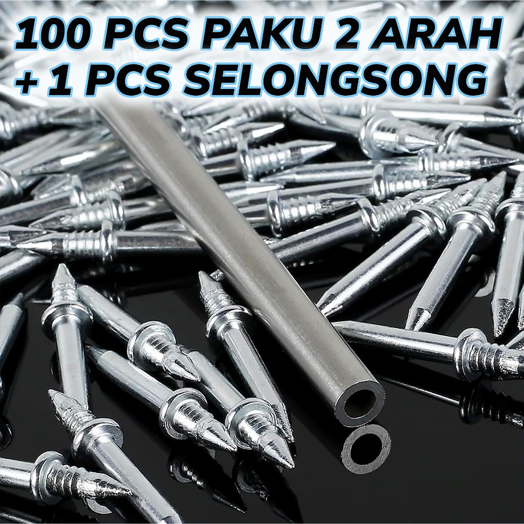 Jual 100 PCS Paku Sekrup Skrup 2 Dua Arah Sisi Ulir Spiral Kepala Ganda ...