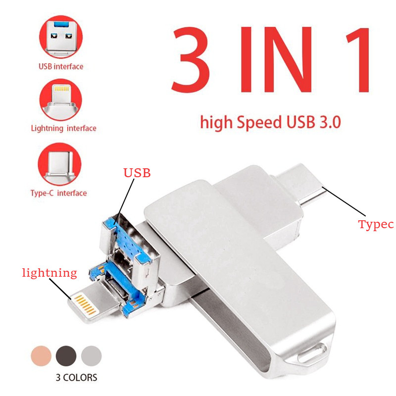 Jual IOS OTG HP USB Flash Drive 1TB/2TB, 3 in 1 Flash Disk Pen Drive for iphone/Android/Laptop ...