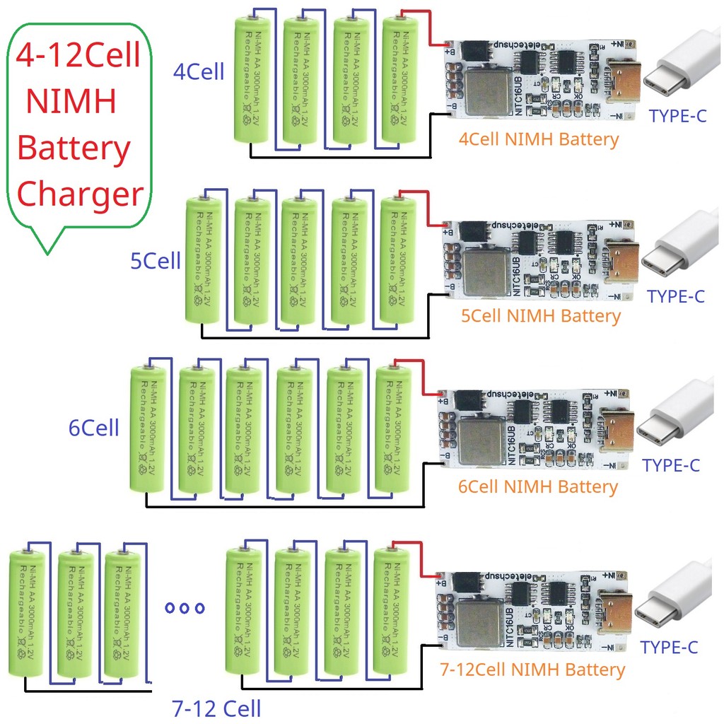 Jual TYPE-C 4S 5S 6S 7S 8S 9S 10S 11S 12S NIMH NiCd Rechargeable ...