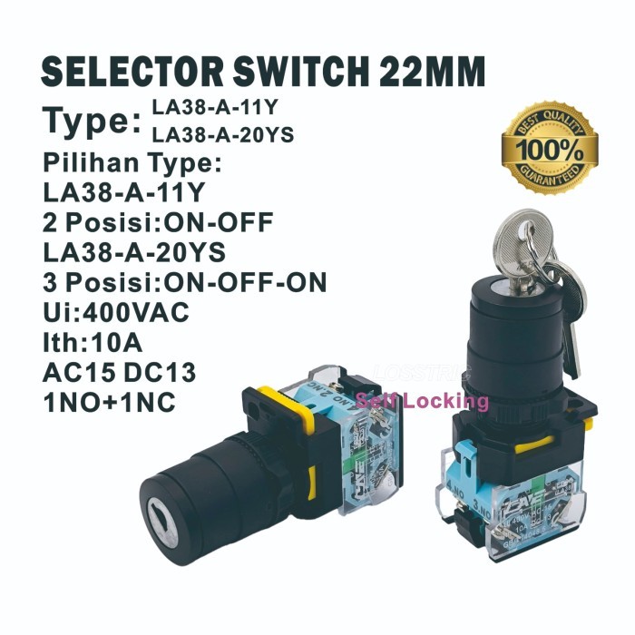 Jual Selector Switch With Key Stay Put (SELF LOCKING) 2 ATAU 3 POSISI ...