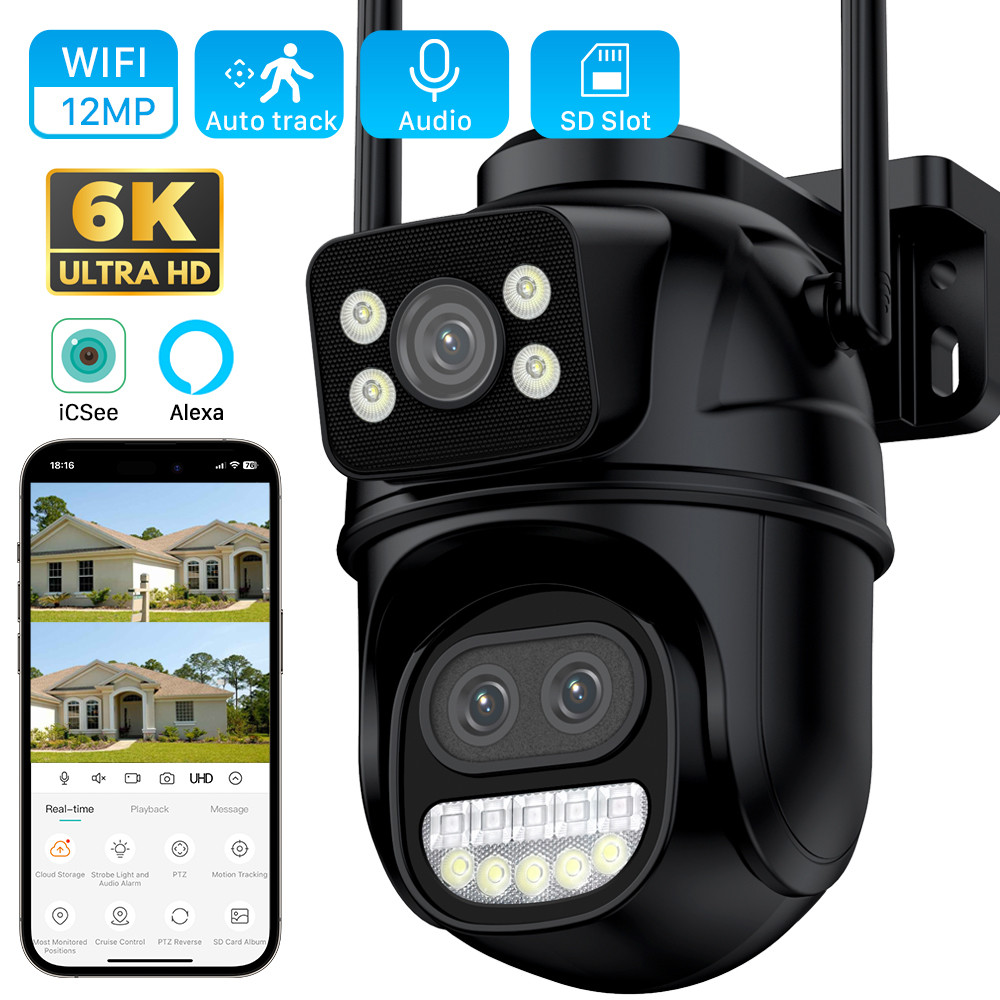 Jual 6K 12MP Outdoor Wifi Camera PTZ 8X Optical Zoom Three Lens Dual ...