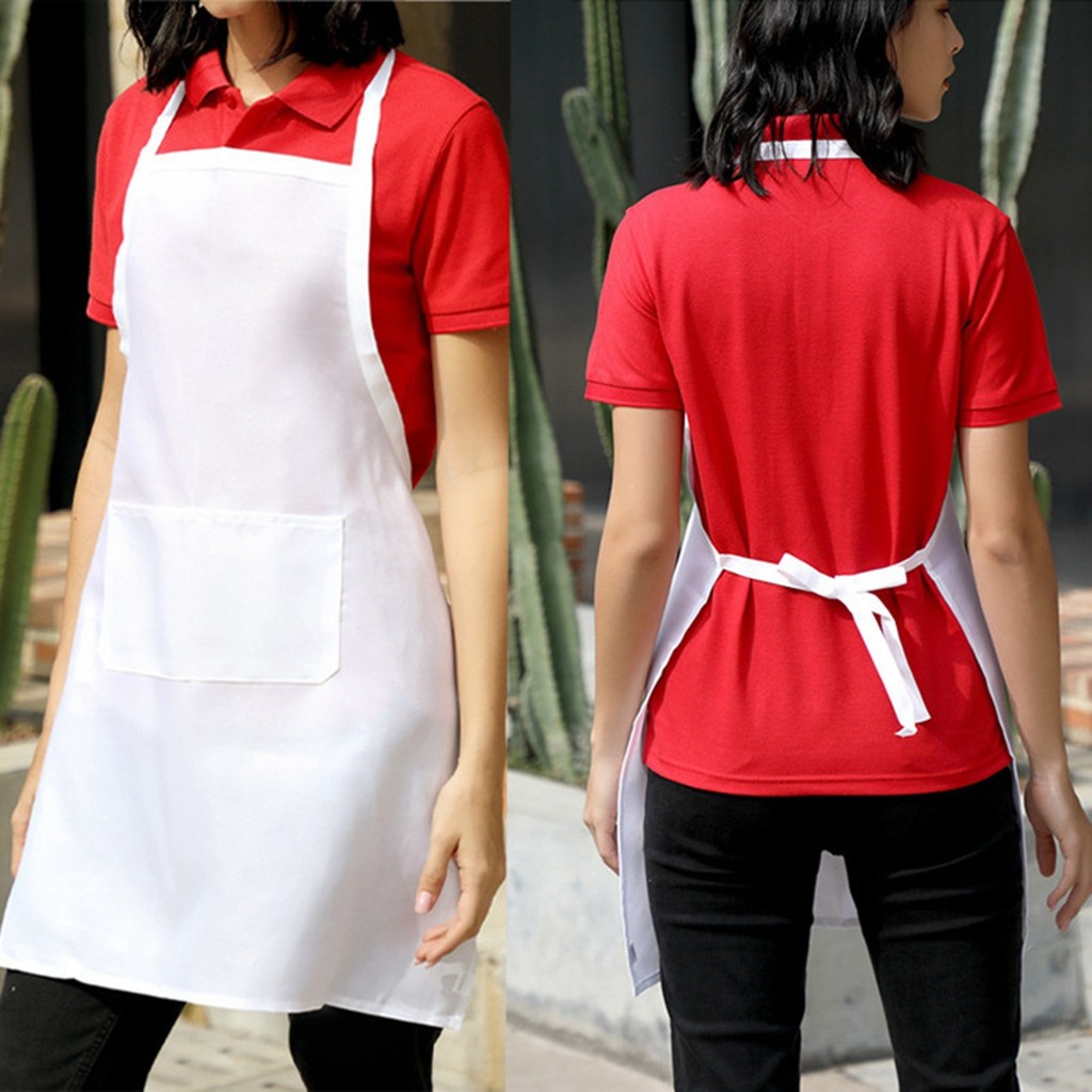 Jual 1/3pcs White Kitchen Aprons for Woman Men Chef Work Apron for ...
