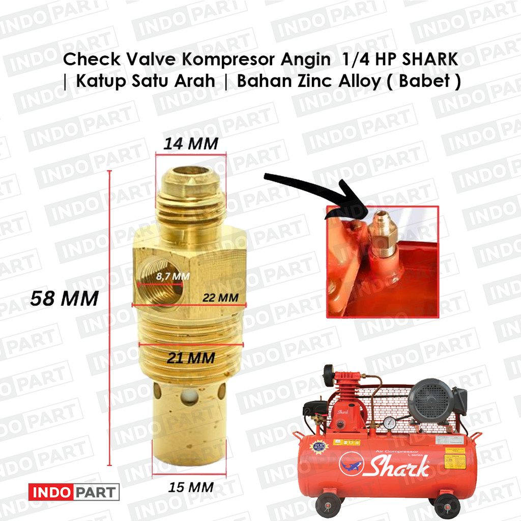 Jual Check Valve Kompresor Shark 1/4 HP | Klep Tangki | Katup Satu Arah ...