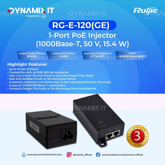 Jual Ruijie Reyee RG-E-120(GE) 1-Port 1000Base-T 802.3af PoE Adapter | Shopee Indonesia
