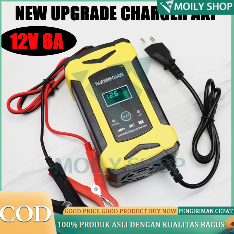 Jual New Upgrade Charger Aki 6A 12V Mobil Motor Cas aki INTELLIGENT CHARGING SYSTEM | Shopee ...