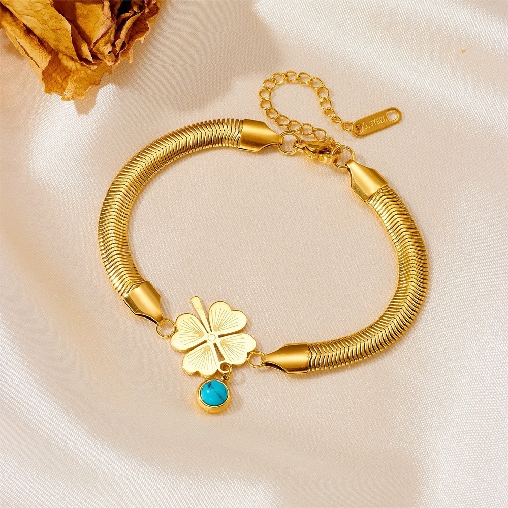 Jual Gelang Rantai Snake Bone Empat Daun - Desain Mewah, Kualitas ...
