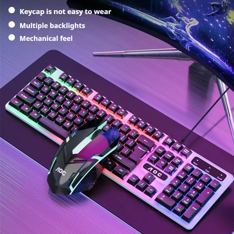 Jual Aoc Km100 Wired Usb Floating Illuminated Keyboard Mouse Set ...